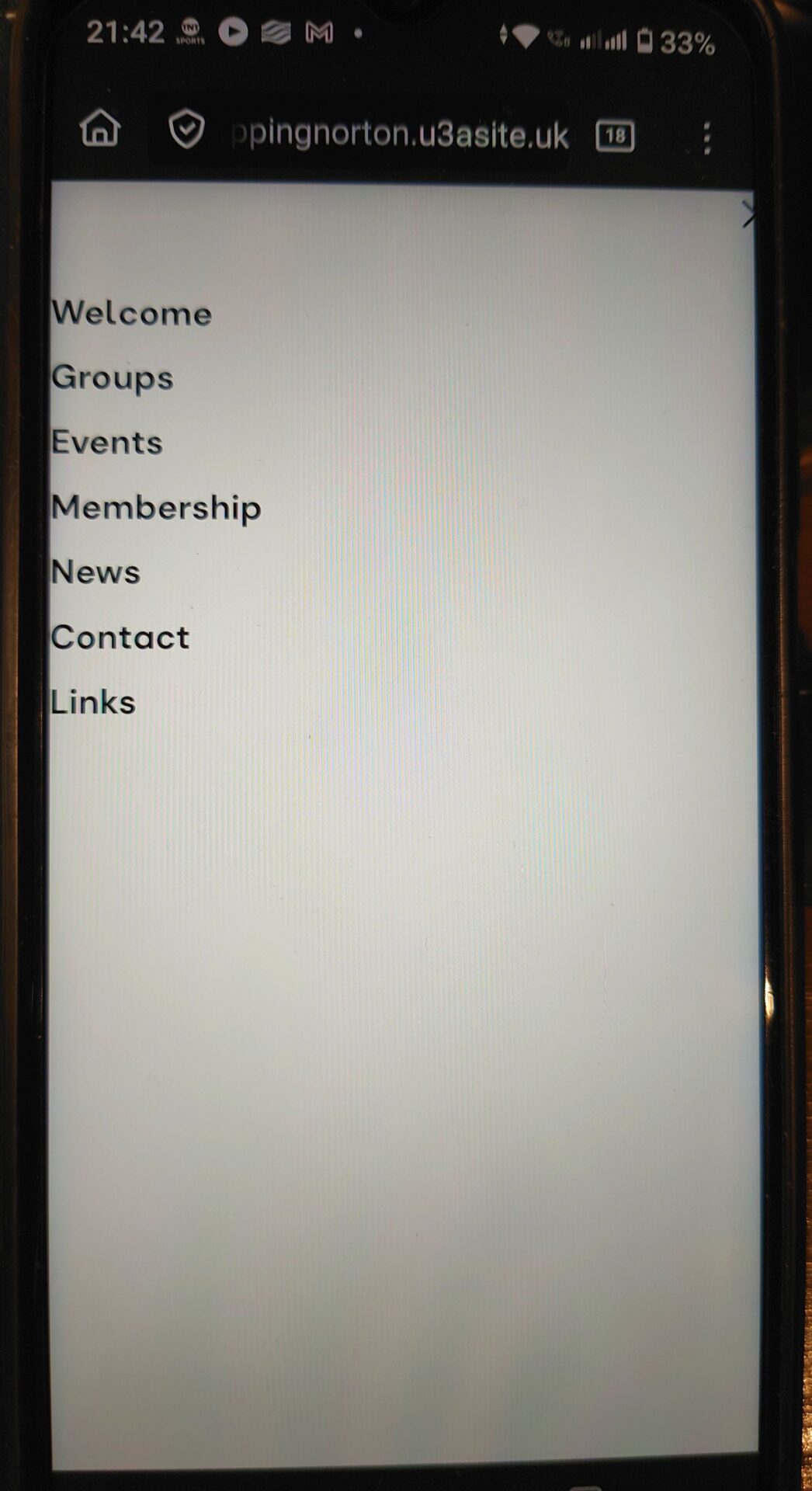 How the Welcome page appears on a phone - Chipping Norton